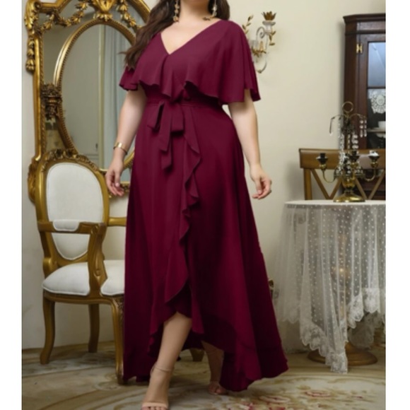 Dresses | Luxe Plus Size Belted Wrap Chiffon Maxi Patty Evening Formal ...